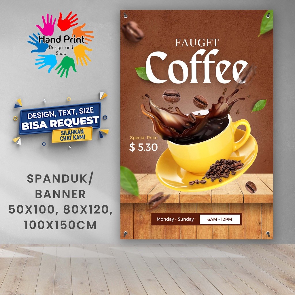 Jual SPANDUK BANNER Kedai Kopi Coffeshop Warna Coklat 80x120 CM ...