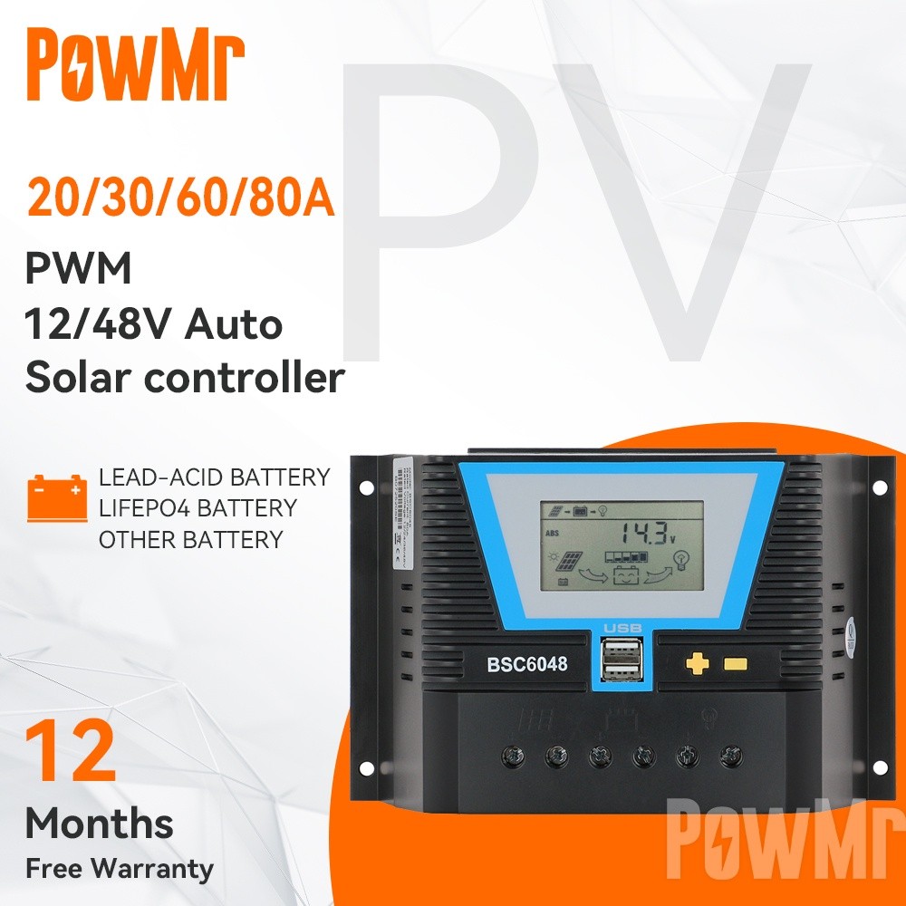 Jual PowMr 20A 30A 60A 80A PWM Solar Controller Baterai Lithium 12V/24V atau 12V 24V 36V 48V ...