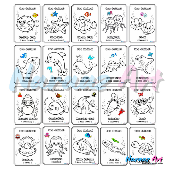 Jual Gambar Mewarnai Seri Hewan Laut 2D Untuk Anak TK SD PAUD Kertas ...