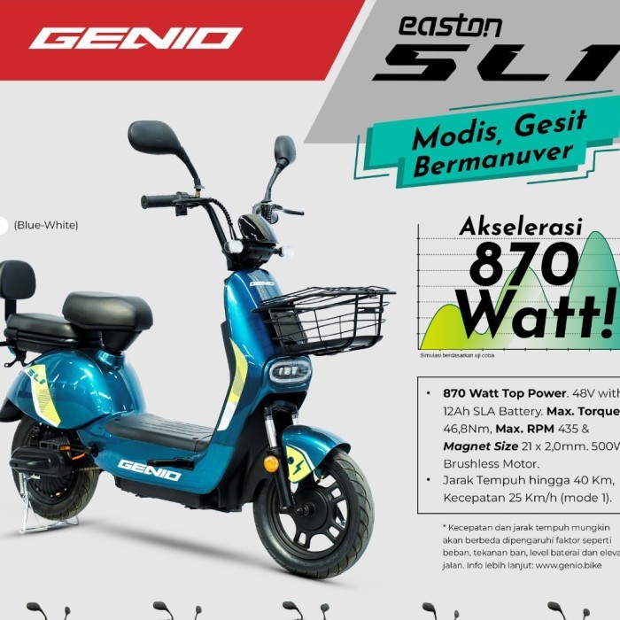 Jual Sepeda Listrik Genio Easton SL1 Start Engine Power 870 Watt 48V ...