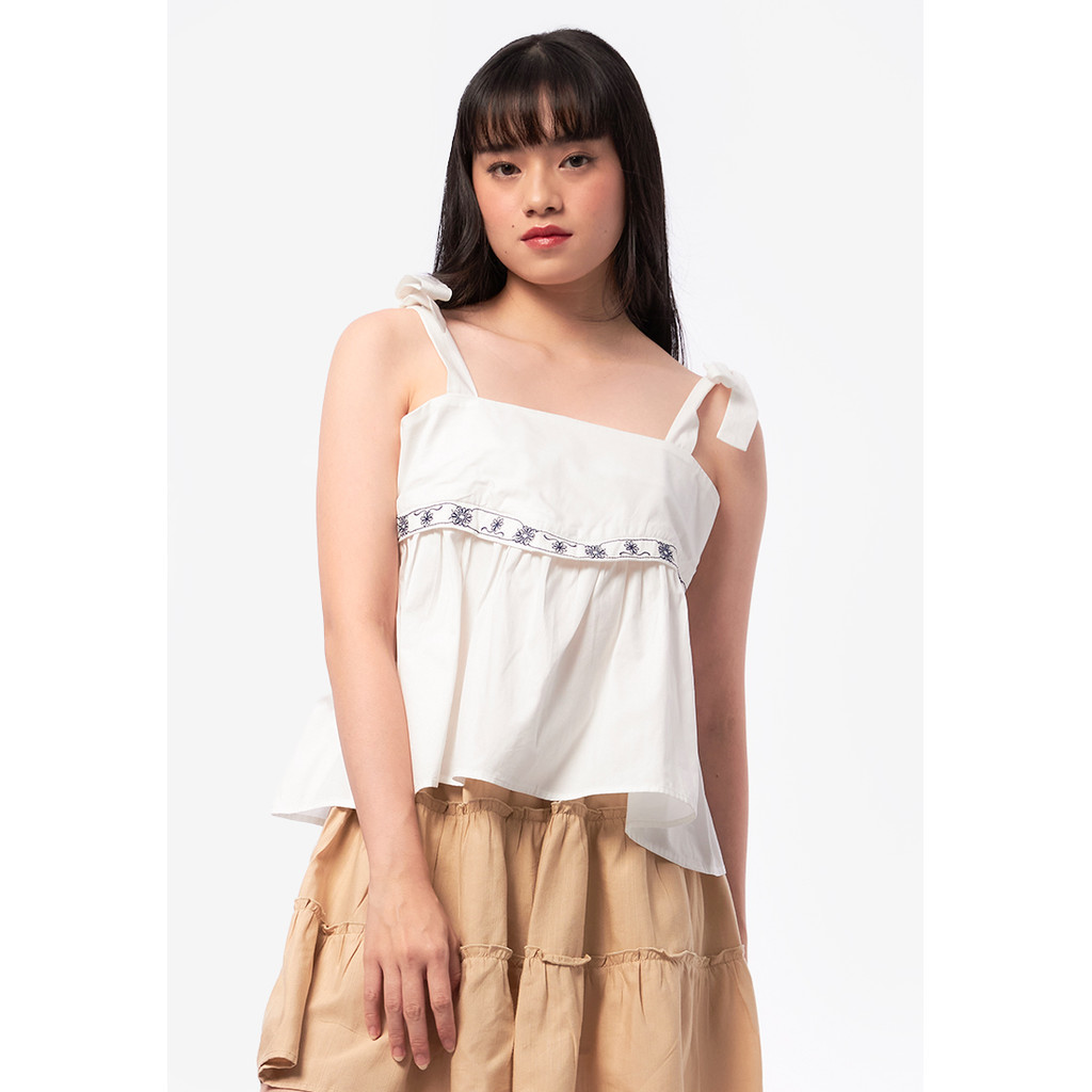 Jual COLORBOX Embroidered Sleeveless Top Off White | Shopee Indonesia