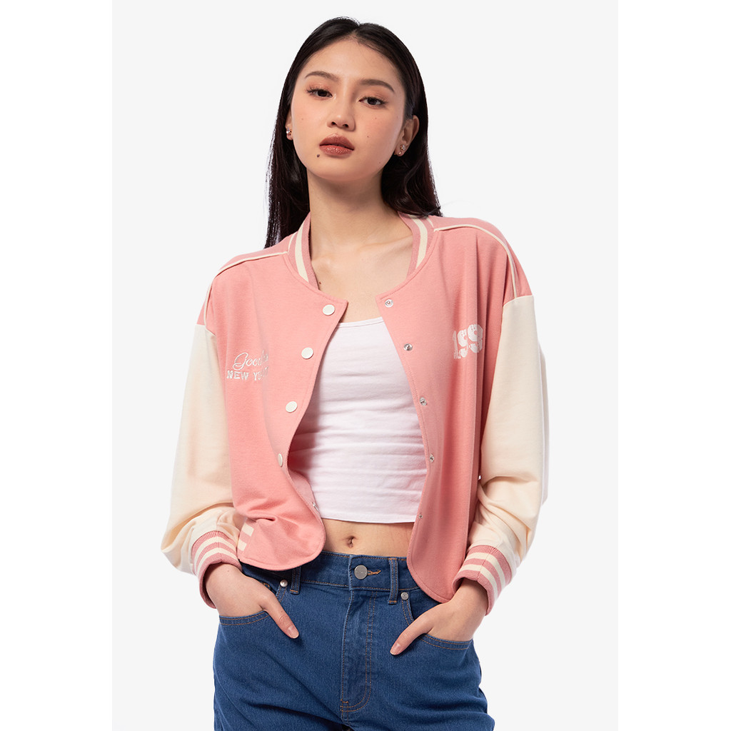 Jual COLORBOX Cropped Varsity Jacket Peach | Shopee Indonesia