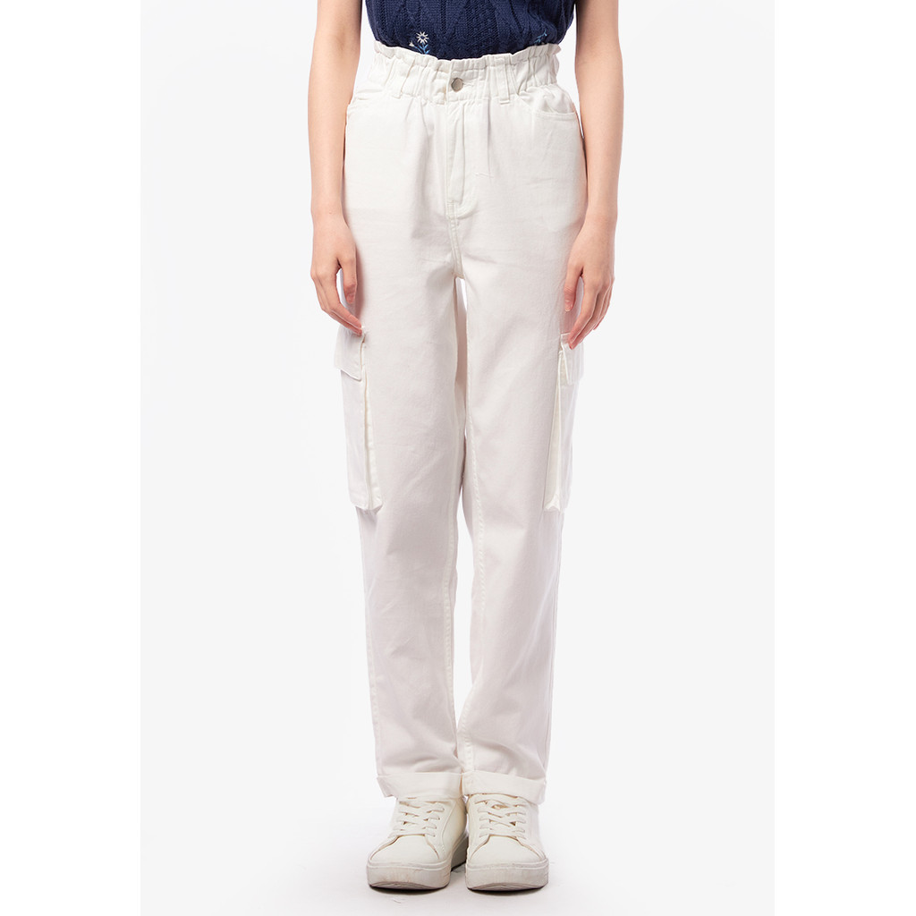 Jual COLORBOX Elastic Denim Pants with Cargo Pocket Off White | Shopee ...
