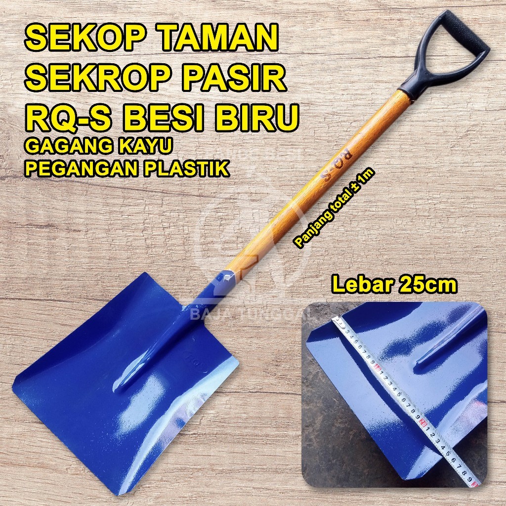 Jual Sekop Pasir RQS Besi Biru Gagang Kayu PVC / Sekrop Tanah / Serok ...