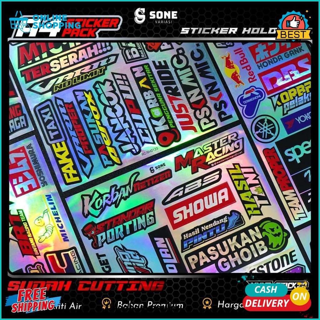 Jual Stiker Motor Racing Pack Hologram Bahan Vinyl Tahan Air ...