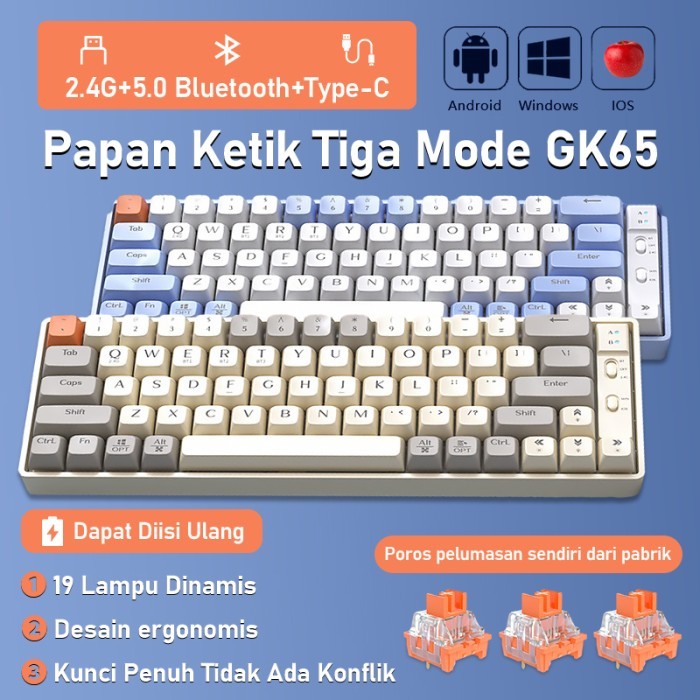 Jual PROMO!! Mechanical keyboard Gaming GK65 Wireless Bluetooth ...