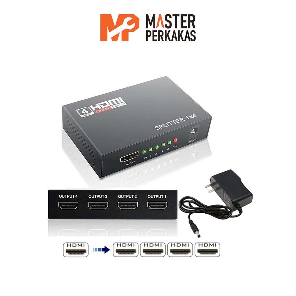 Jual HDMI Splitter 4 Port Hub MP / Spliter Split Full Video 1X4 HD 1 In ...