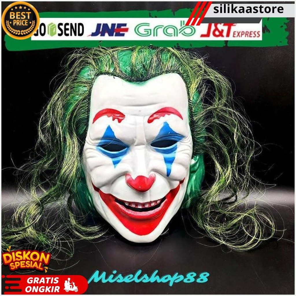 Jual Topeng Badut Joker Rambut Hijau Plastik Clown Mask Halloween ...