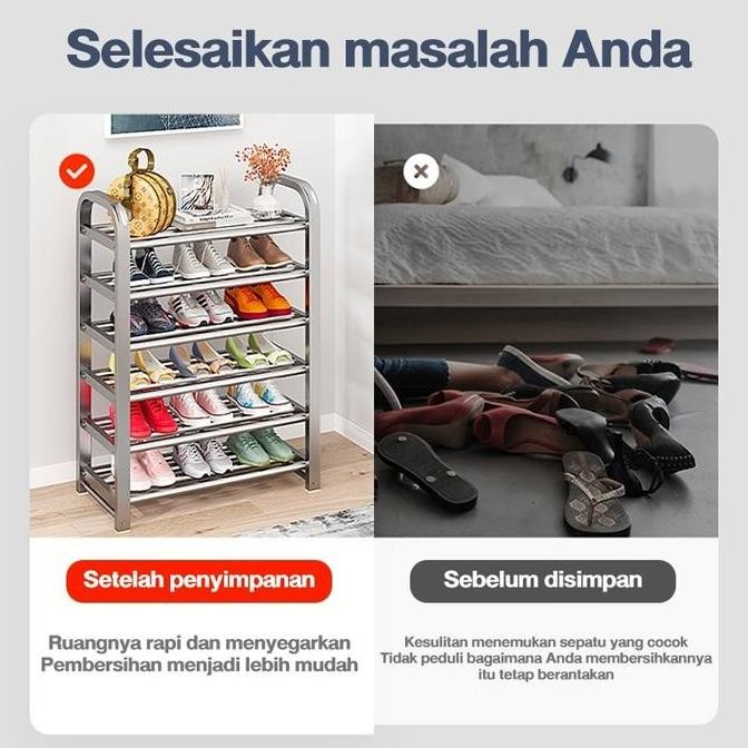 Jual Rak Sepatu Stainless Steel 6 Tingkat Rak Sepatu Kokoh Tempat ...
