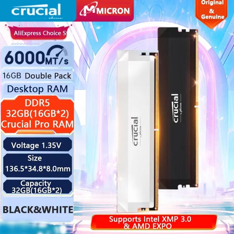 Jual Crucial Pro Ddr5 Ram 32Gb Kit (2X16Gb) 6000Mhz Cl36, Overclocking ...