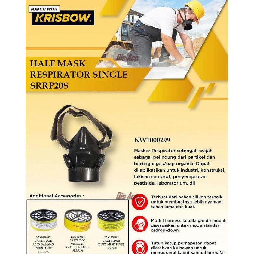 Jual KRISBOW Masker Respirator Safety Mask Half Face Single Filter ...
