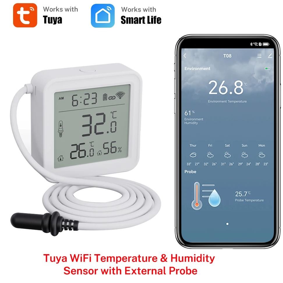 Jual Tuya Wifi Temperature Humidity Sensor With External Probe For ...