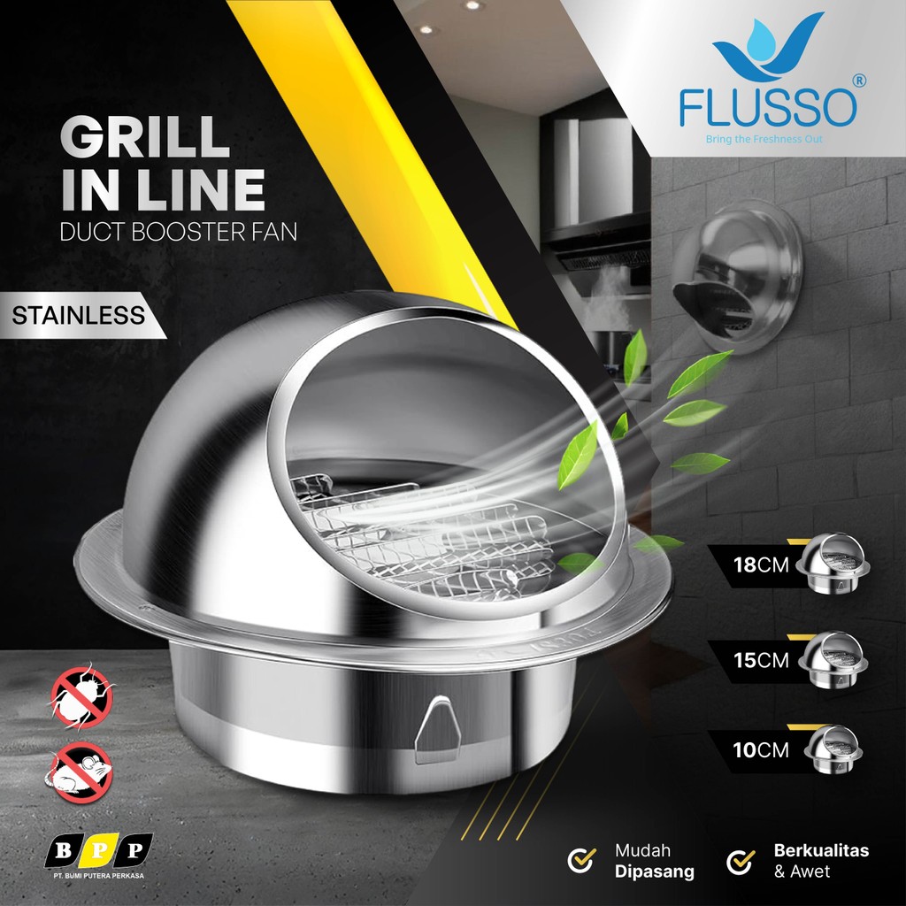 Jual Grill Penutup Inline Duct Bosster Fan Stainless FLUSSO | Corong ...