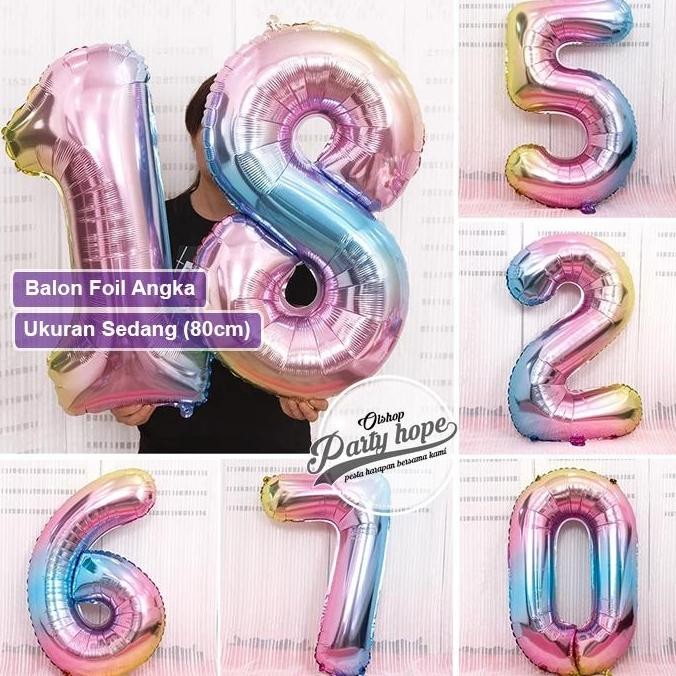 Jual *#*#*#] Balon Angka Jumbo RAINBOW 80 Cm / Balon angka / balon ...