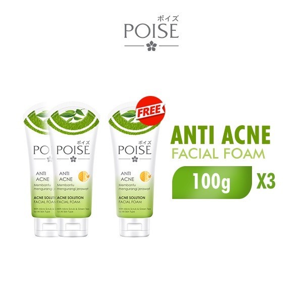 Jual Poise Facial Foam Sabun Cuci Muka Anti Acne Tube 100 gr x3 ...