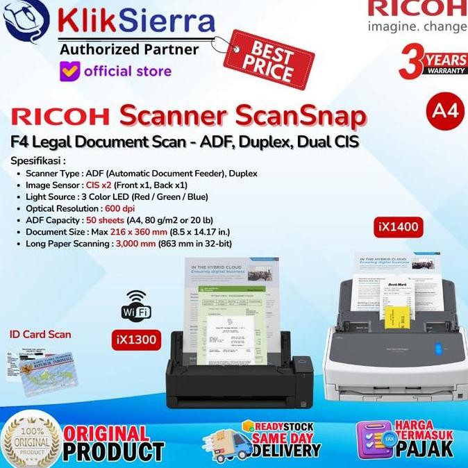 Jual Premium Scanner TKDN RICOH ScanSnap iX1300 | iX-1300 Duplex Dual ...