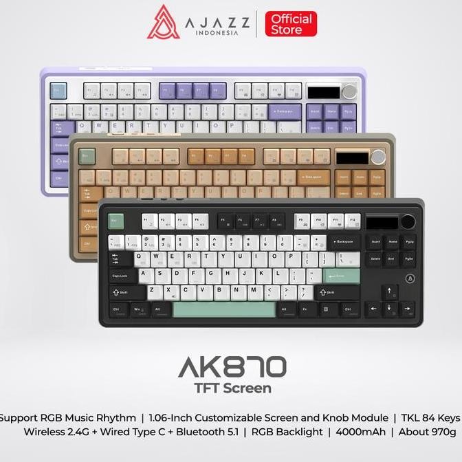 Jual Ajazz Ak870 Layout 84 Keys Tkl Mechanical Keyboard 3-Mode Rgb With ...