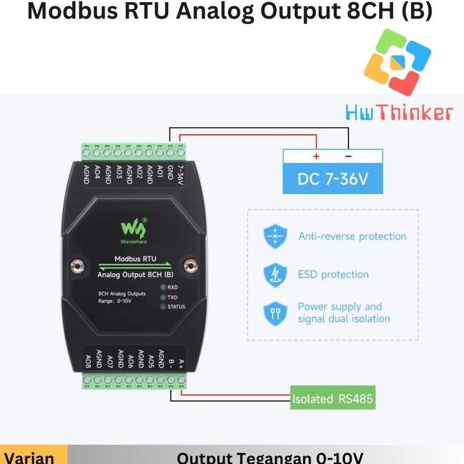 Jual Waveshare Modbus Rtu Rs485 Analog Output 8Ch (B) 8Ao Isolated ...