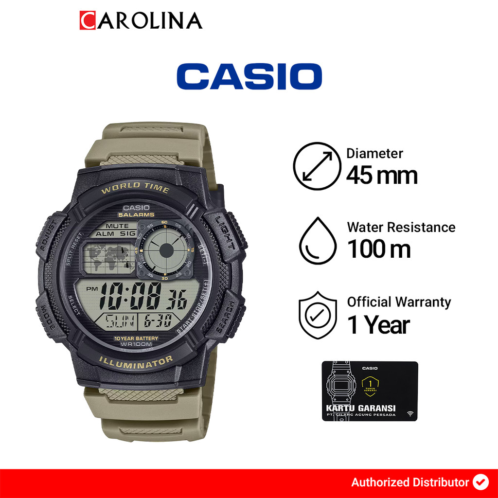 Jual Jam Tangan Pria CASIO General AE-1000W-5A Sporty Digital Dial Green Resin Band | Shopee ...