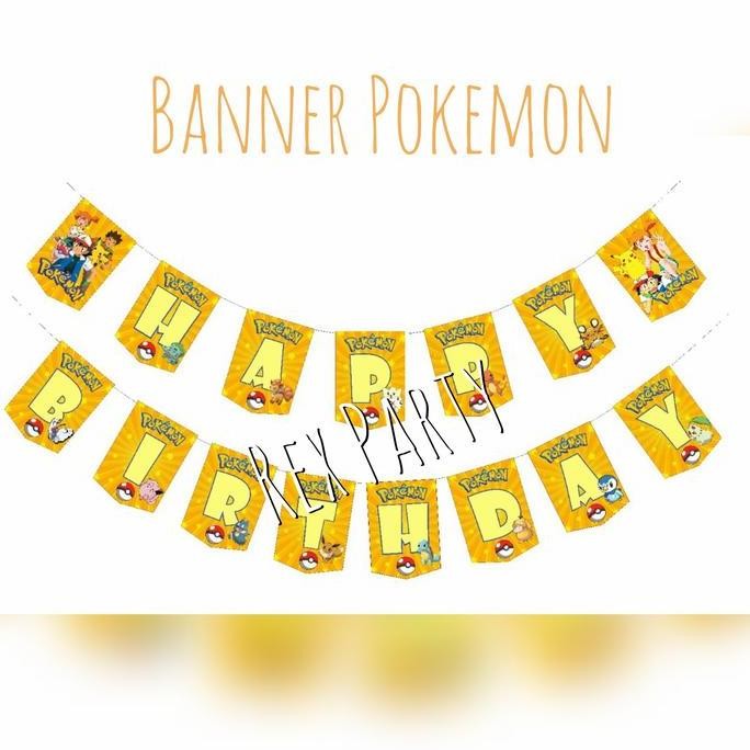 Jual ready Pokemon Banner/Banner Pokemon/Bunting HBD Pokemon/Banner ...