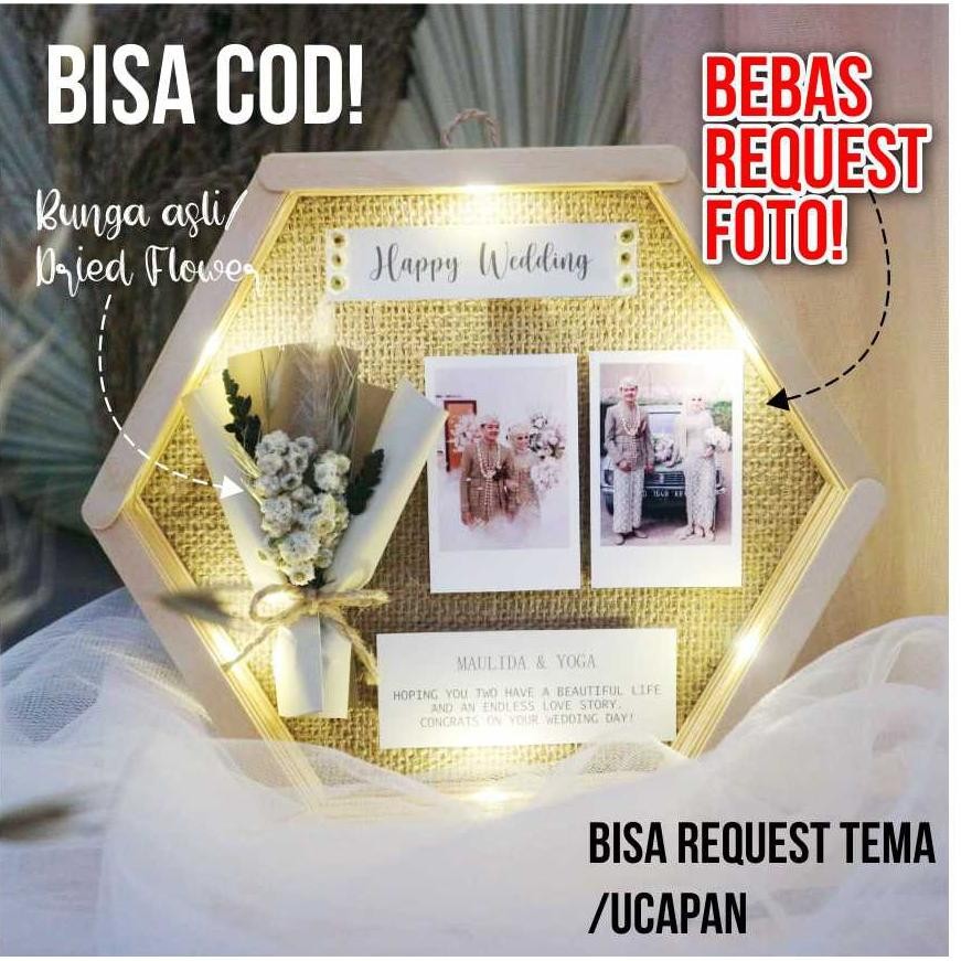 Jual kado Hadiah souvenir gift box figura frame dried flower hexagon ...