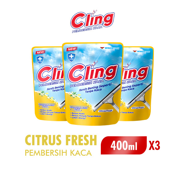 Jual Cling Pembersih Kaca Kuning Lemon Fresh Pouch 400 ml x3 | Shopee ...
