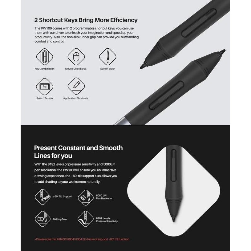 Jual HUION STYLUS PEN PW100 DRAWING TABLET H640P H950P H1060P HS64 ...