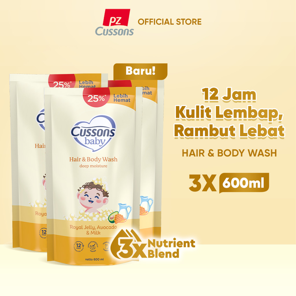 Jual Cussons Baby Hair & Body Wash Deep Moisture 600ML Pouch x 3 ...