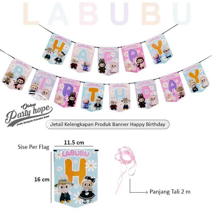 Jual \\\\\] Banner Ultah Tema Labubu / Banner HBD Labubu / Bunting Flag ...