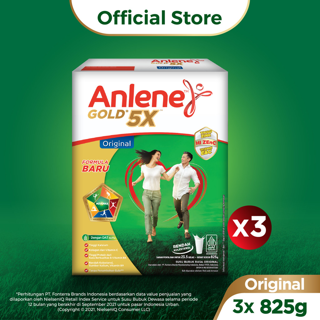 Jual Anlene Gold 5X Susu Bubuk Dewasa Original 3 x 825g - Nutrisi Tinggi Kalsium Untuk Tulang ...
