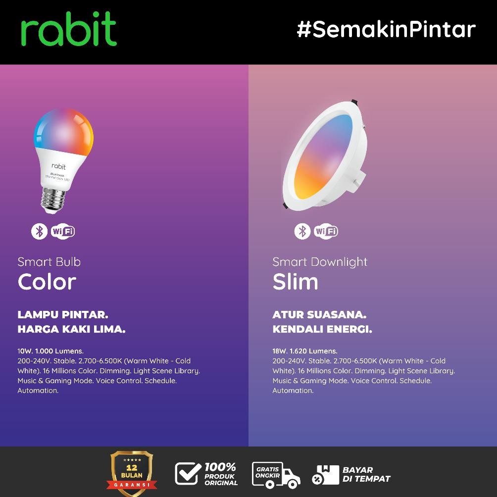 Jual Terbaru! RABIT Smart Lamp LED Light Bulb Bluetooth 10W Lampu ...
