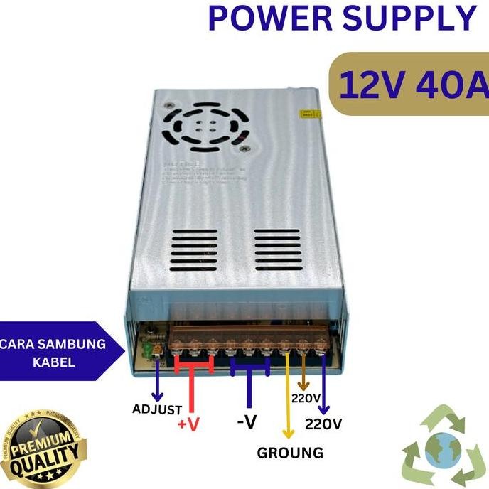 Jual Stk Adaptor Power Supply 12V 40A Psu Jaring Cctv Led Ac 220V To Dc ...
