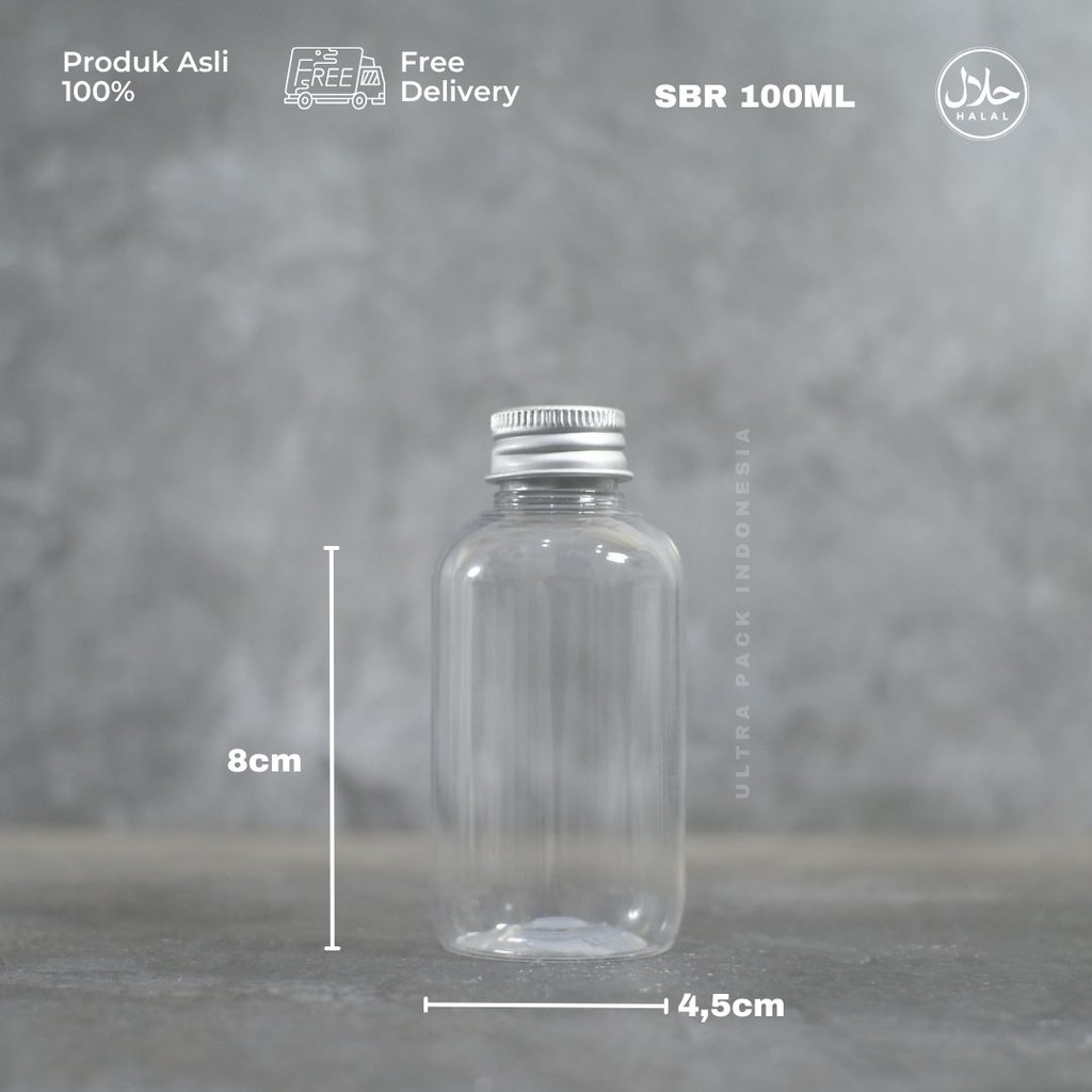 Jual KEMASAN MINUMAN BOTOL FOOD GRADE - BOTOL PET SBR 100ML CLEAR + TUTUP ULIR ALUMINIUM ...