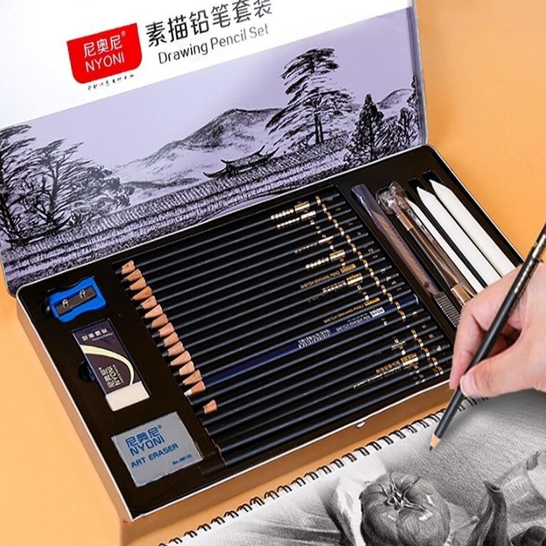 Jual Nyoni Drawing Pencil Gambar Set 29pcs Metal Tin Box Pensil Gambar ...