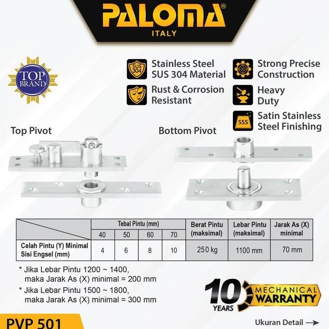 Jual Paloma Pvp 501 Engsel Pintu Putar Hinge Pivot Door Stainless Steel ...