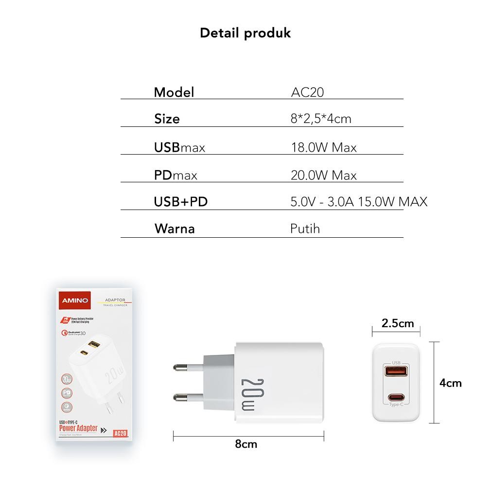 Jual Salt Amino 20W Kepala Pd 3.0 Qc Charger Usb Type C Fast Charging ...