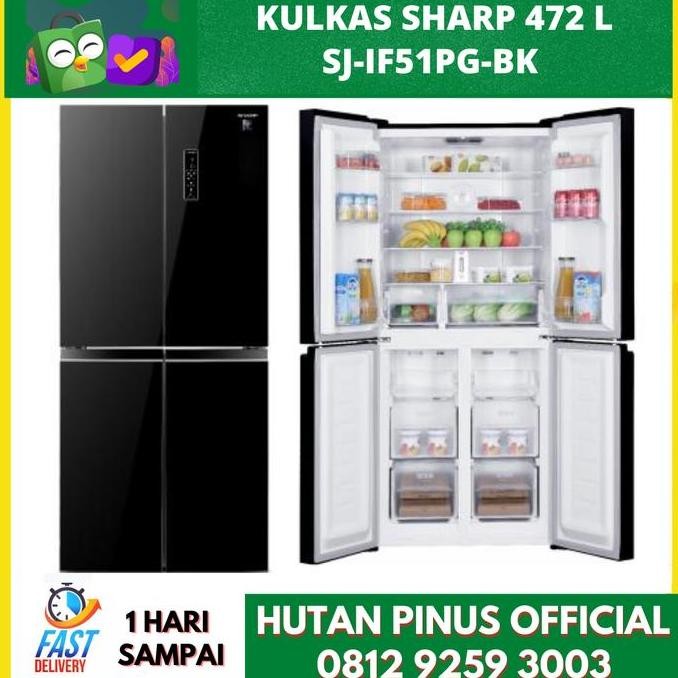 Jual Kulkas 4 Pintu Sharp Sj-If51Pg-Bk 472 L J-Tech Inverter Sjif51Pgbk | Shopee Indonesia