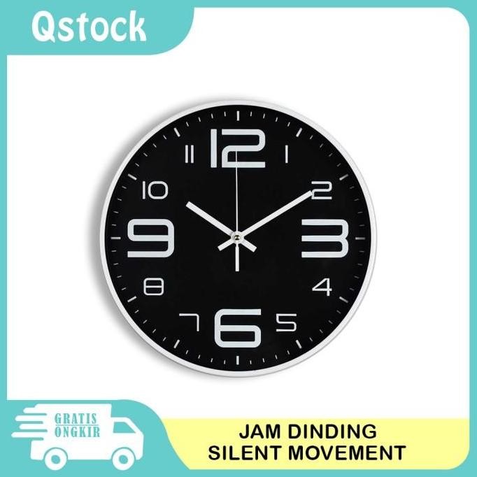 Jual Jam Dinding Bulat Modern Minimalis Style Silent Movement - Hitam ...
