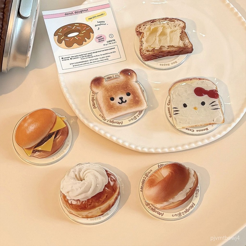 Jual ins Cute Baked Bread Toast Burger Suitable MagSafe Magnetic Stand ...