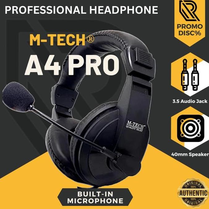 Jual NEW HEADSET M-TECH A4 PRO HEADPHONE + MIC UNTUK KOMPUTER LAPTOP HP ...