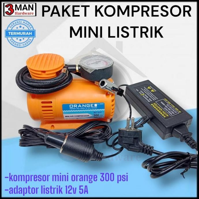 Jual Paket kompresor mini Power Listrik 12v orange set pompa Ban mobil ...