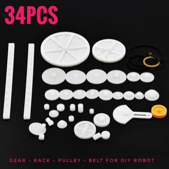 Jual 34pcs Plastic Gear Rack Shaft Pulley Belt KIT for DIY Robot ...