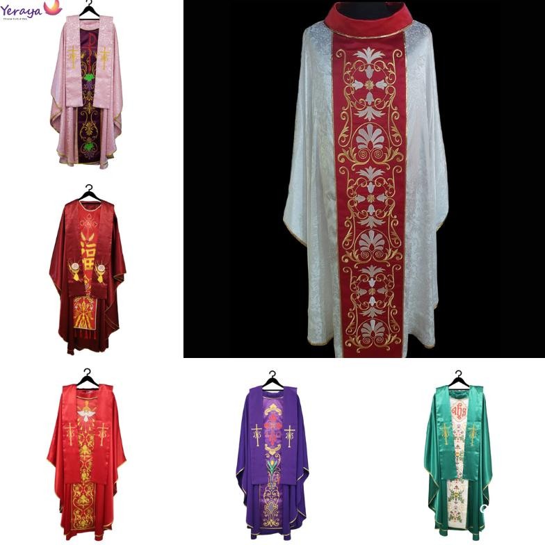 Jual Gb29 Kasula Imam Roh Kudus Merah Ukir Bunga Salib Ihs Imlek Merah ...