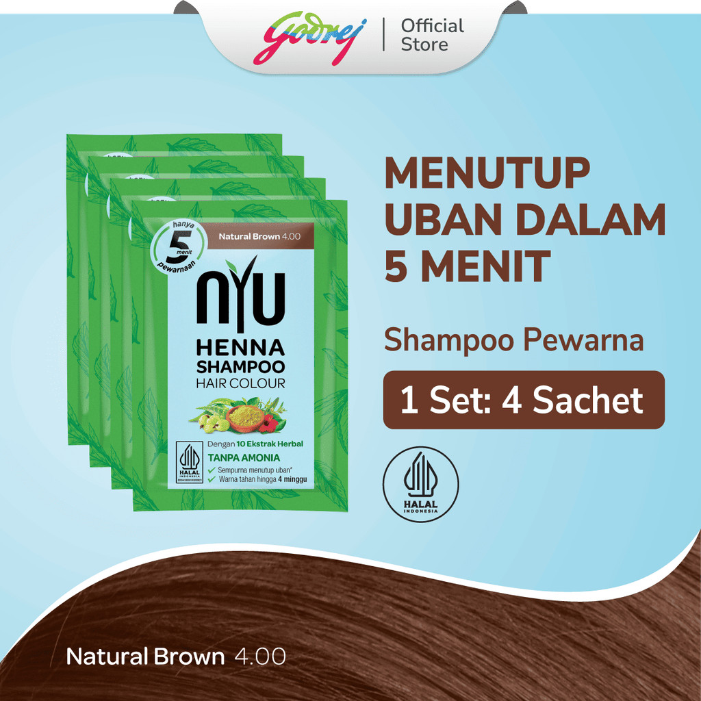Jual NYU Henna Shampoo Hair Colour Natural Brown 4 Sachet - Sampo ...