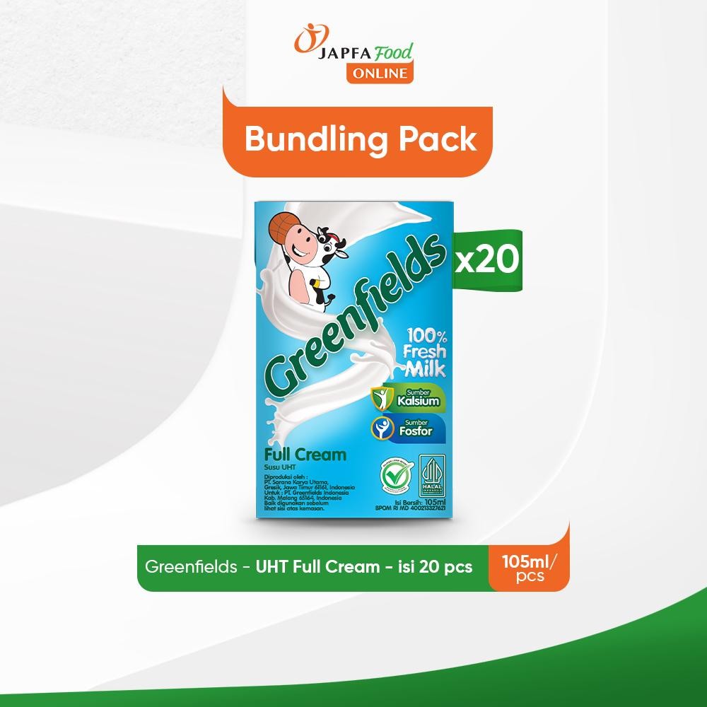 Jual Greenfields Susu UHT Full Cream 105 ml - isi 20 pcs -100% Fresh Milk dari Greenfields Farm ...