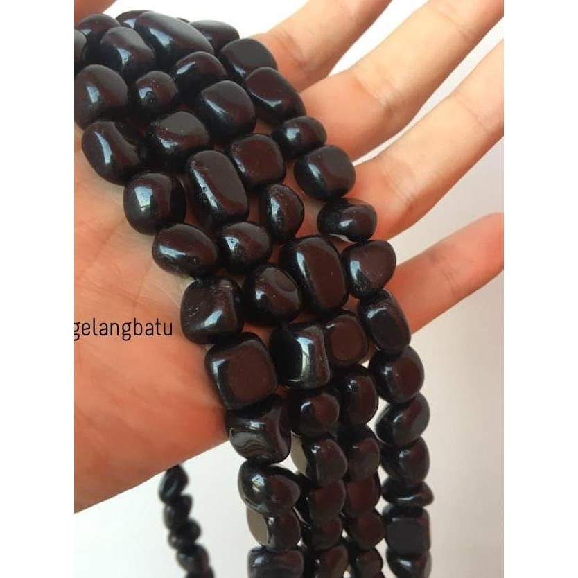 Jual Manik Batu Alam Black Agate Hitam Beads 12 X 10Mm Bahan Gelang ...