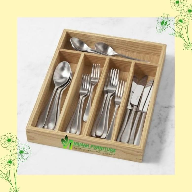 Jual Rak Laci Tempat Sendok dan Garpu Wooden Cutlery Tray Kayu Jati ...