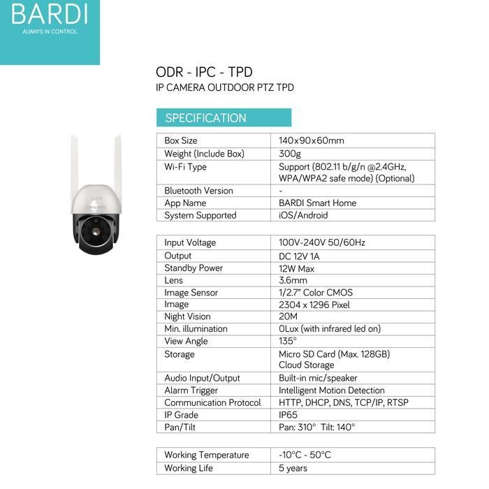 Jual Gis Bardi Cctv Tpd Smart Outdoor Ptz Ip Cam 310 View Pan Tilt Zoom ...
