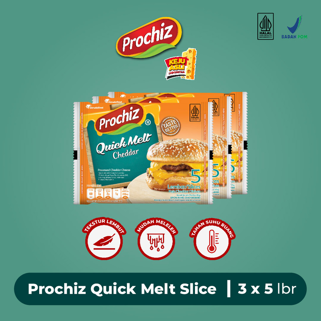 Jual Keju PROCHIZ Quick Melt Slice 5's x 3 | Shopee Indonesia