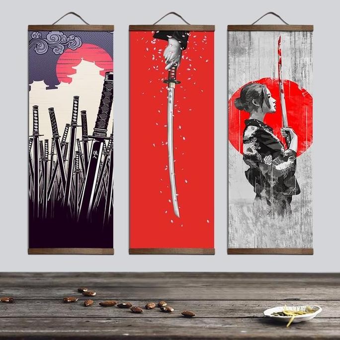 Jual Poster Kanvas Lukisan Samurai Jepang Ukiyoe HD Dekorasi Dinding ...